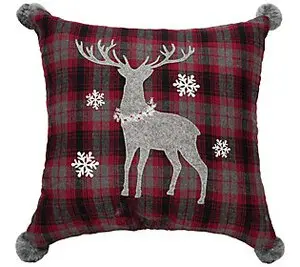 C&F HOME Frosty Deer Plaid 18' X 18' Embellishe D Throw Pillow - One-color