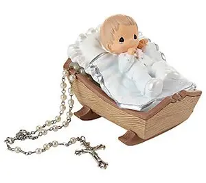 PRECIOUS MOMENTS Baby In Cradle Baptism With R Osary Box - One-color