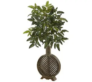NEARLY NATURAL Bracken Fern With Open Weave Planter Nearly Atural - One-color