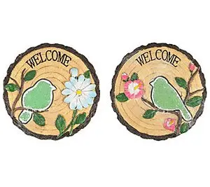 NORTHLIGHT S/2 Welcome Birds Outdoor Floral Gar Den Stones 11 - One-color