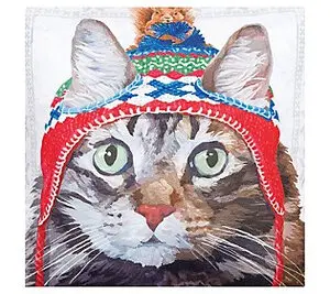 C&F HOME 18' X 18' Winter Hat Cat I/o Christmas Pillow