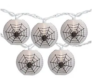 NORTHLIGHT Northight Ten Black Spider In Web Paper Lantern Lights - One-color