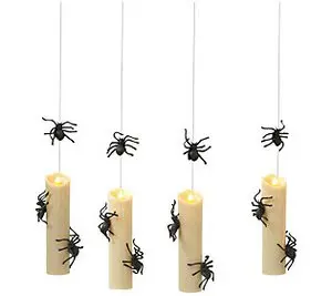 GERSON INTERNATIONAL Set Of 4 Candles W/ Black Spiders Hanging Mid-a R Gerson Co - One-color