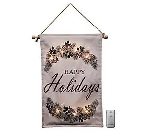 LUMABASE Lighted Wall Banner W/remote Control Happy Holidays