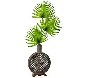 NEARLY NATURAL Fan Palm In Open Weave Vase By - One-color