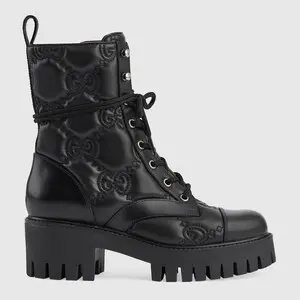 Gucci Gg Matelassé Lace-up Boot Leather