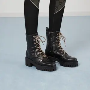 Gucci Gg Matelassé Lace-up Boot Leather
