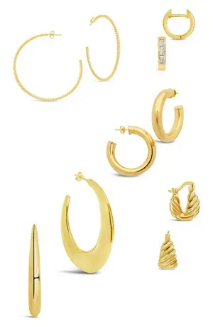 Sterling Forever Five Days Of Hoops Earring Set - Gold