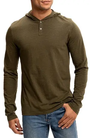 THREADS 4 THOUGHT Long Sleeve Henley Hoodie Heather Fortress