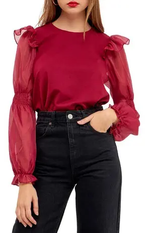 English Factory Puff Sleeve Blouse - Wine