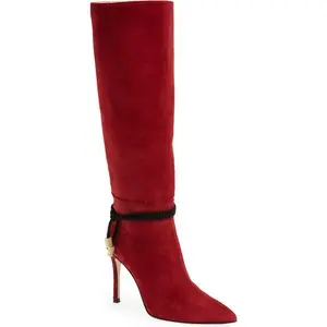 BEAUTIISOLES Pointed Toe Knee High Boots - Dark Red Suede