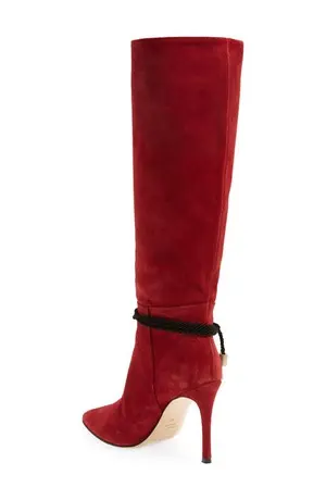 BEAUTIISOLES Pointed Toe Knee High Boots - Dark Red Suede