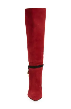 BEAUTIISOLES Pointed Toe Knee High Boots - Dark Red Suede