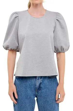 English Factory Puff Sleeve Knit Top - Heather Grey