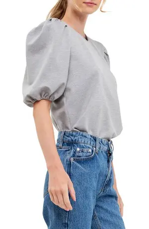English Factory Puff Sleeve Knit Top - Heather Grey