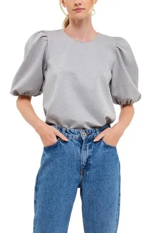 English Factory Puff Sleeve Knit Top - Heather Grey