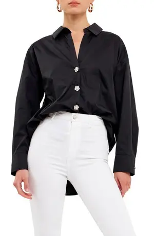 English Factory Imitation Pearl Button-up Shirt