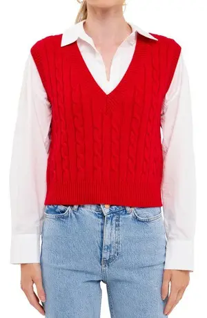 English Factory Cable Knit Sweater Vest