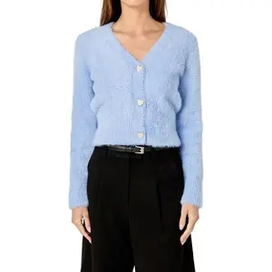 English Factory Pearly Heart Button Sweater - Periwinkle
