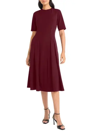 Maggy London Double Pleat A-line Midi Dress - Arresting Burgundy