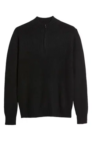 SCHOTT Half Zip Ribbed Wool Blend Sweater