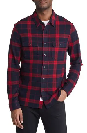 7 Diamonds Generation Plaid Stretch Flannel Button-up Shirt Red