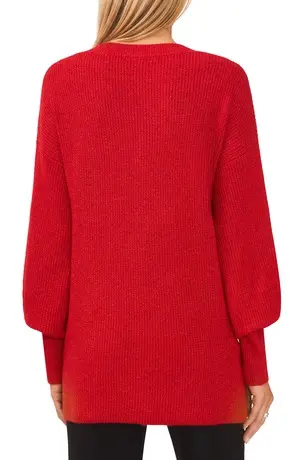 Halogen V-neck Tunic Sweater - Festive Ruby Red