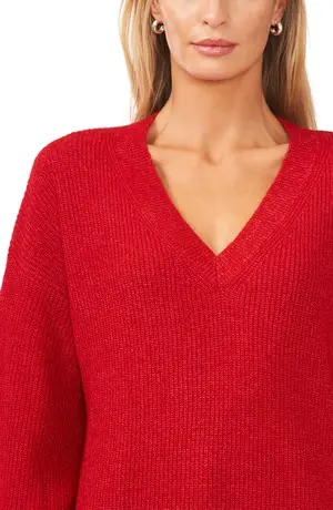 Halogen V-neck Tunic Sweater - Festive Ruby Red