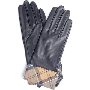 Barbour Lady Jane Leather Gloves - Black/dress Tartan