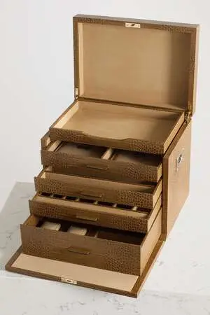 Smythson Deluxe Mara Croc-effect Leather Jewelry Box