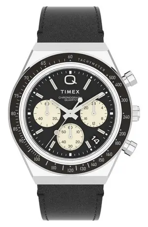 TIMEX® Chronograph Leather Strap Watch