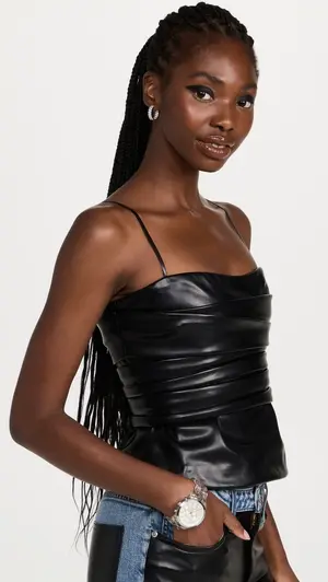 Simkhai Imara Faux Leather Draped Bustier Top