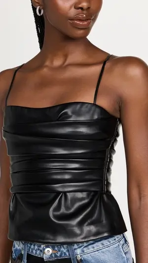 Simkhai Imara Faux Leather Draped Bustier Top