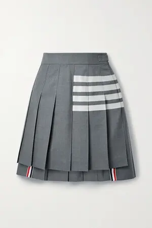 Thom Browne Grosgrain-trimmed Pleated Striped Wool Mini Skirt - Gray