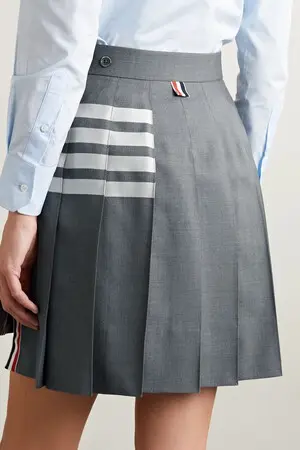 Thom Browne Grosgrain-trimmed Pleated Striped Wool Mini Skirt - Gray