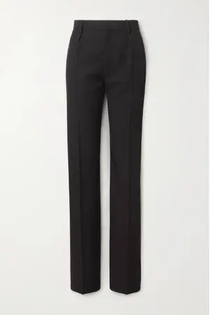 Saint Laurent Crepe-trimmed Grain De Poudre Wool Straight-leg Pants
