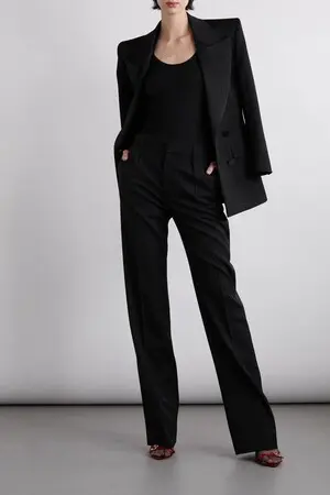 Saint Laurent Crepe-trimmed Grain De Poudre Wool Straight-leg Pants