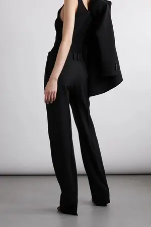 Saint Laurent Crepe-trimmed Grain De Poudre Wool Straight-leg Pants