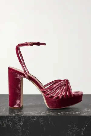 LOEFFLER RANDALL Rivka Knotted Velvet Platform Sandals Pink