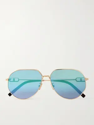Dior Cd Link A1u Round-frame Sunglasses - Gold