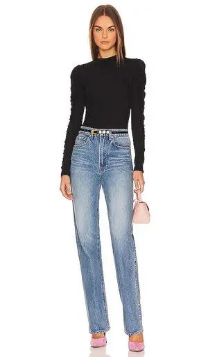 BOBI Shirred Sleeve Turtleneck Top
