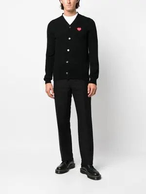 Play Comme Des Garcon Logo-patch Cardigan - Black
