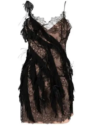 Alberta Ferretti Feather-detail Silk Minidress - Black