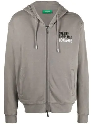 Dsquared2 Logo Print Zip-up Hoodie