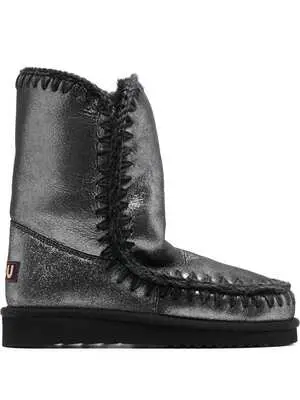 Mou Metallic Whipstitch-trim Boots - Grey
