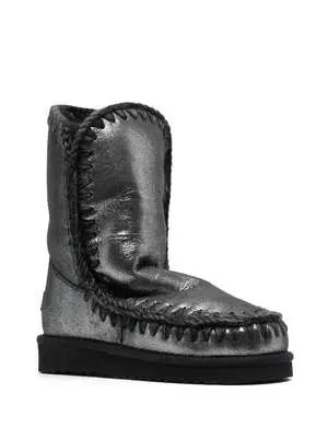 Mou Metallic Whipstitch-trim Boots - Grey