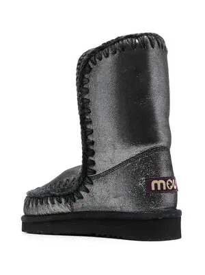 Mou Metallic Whipstitch-trim Boots - Grey