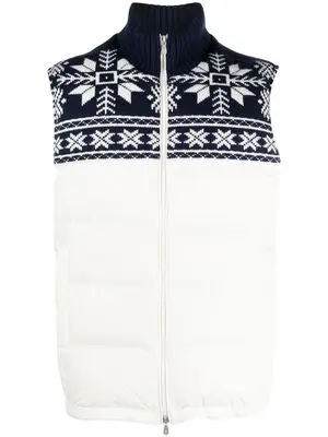 Brunello Cucinelli Fair Isle Panelled Gilet - White