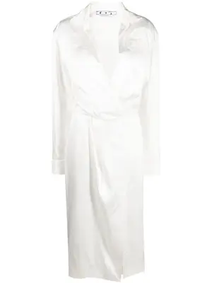 Off-White Twist-front Satin Midi Shirt Dress
