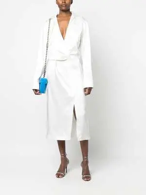 Off-White Twist-front Satin Midi Shirt Dress